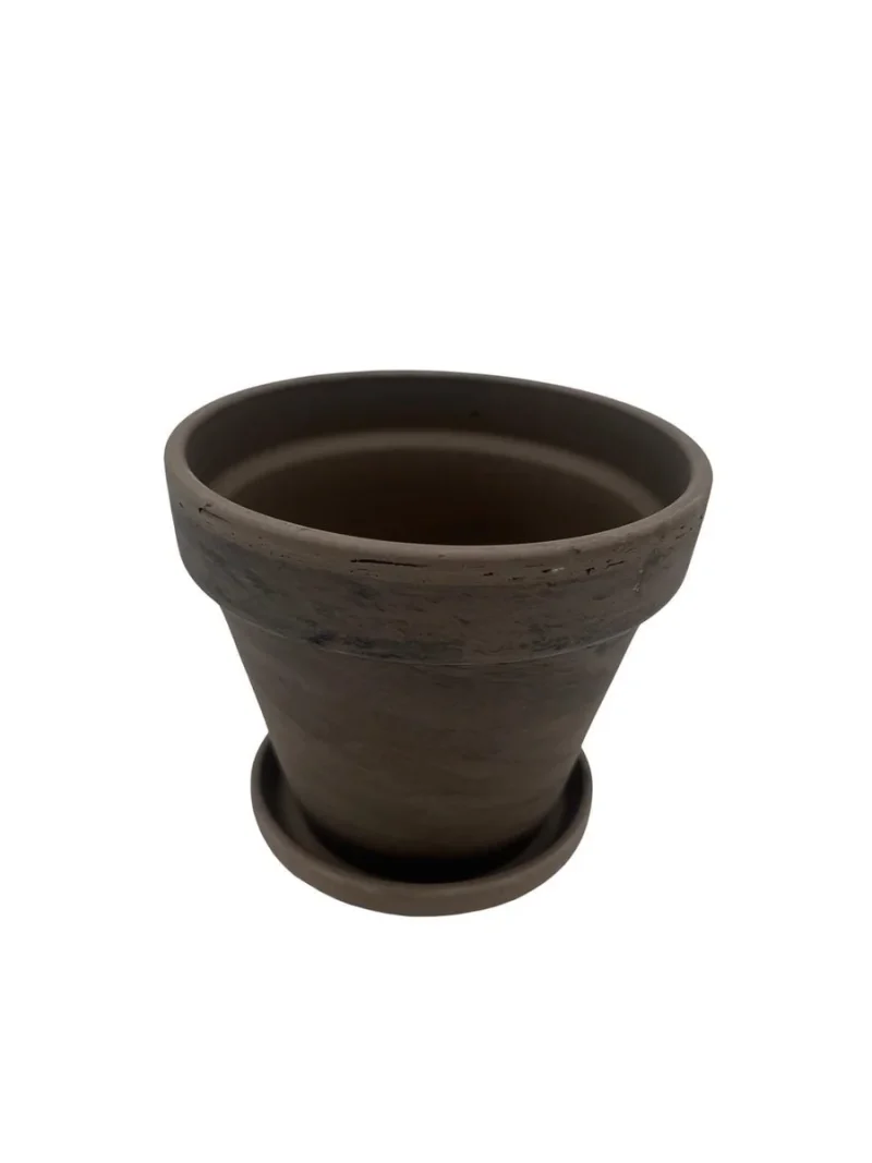 6 inch Basalt Clay Pots with Saucers - Set of 3 for Plants